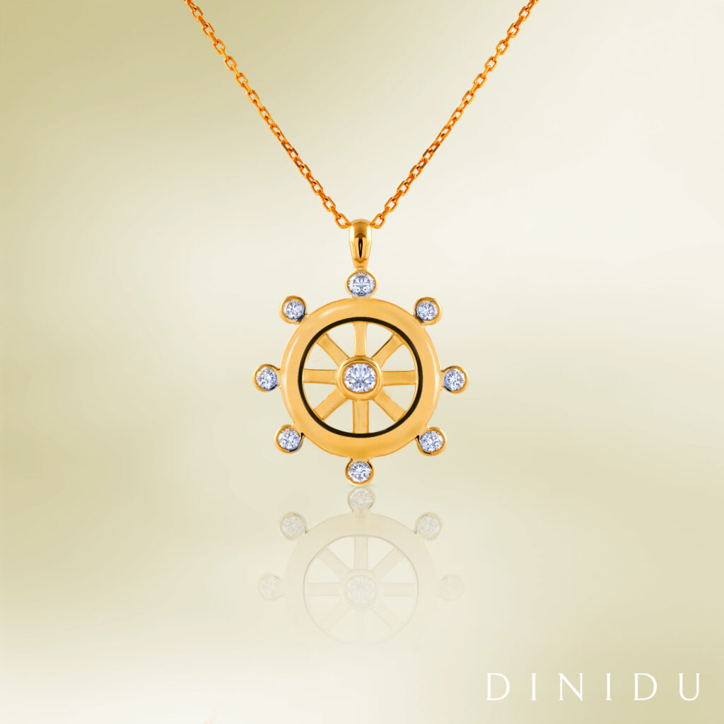 Diamonds & Yellow Gold Dharmachakra Pendant - DINIDU