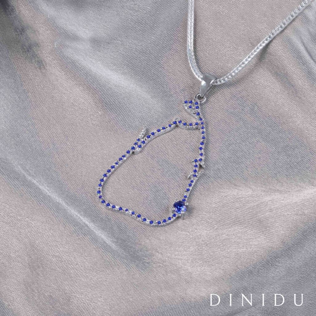 Blue Sapphire & Border Sapphires Lanka Pendant - DINIDU
