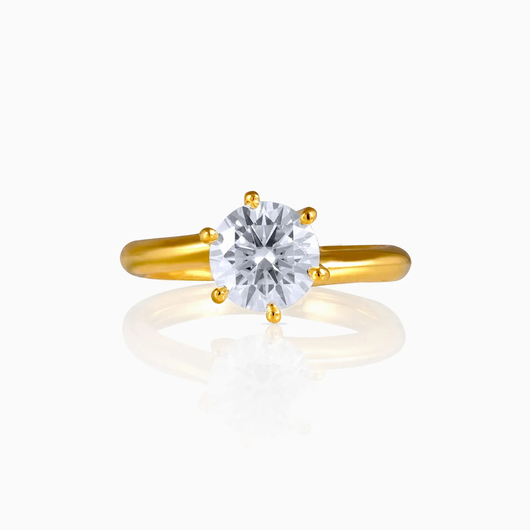 Moissanite and Yellow Gold Solitaire Ring - DINIDU