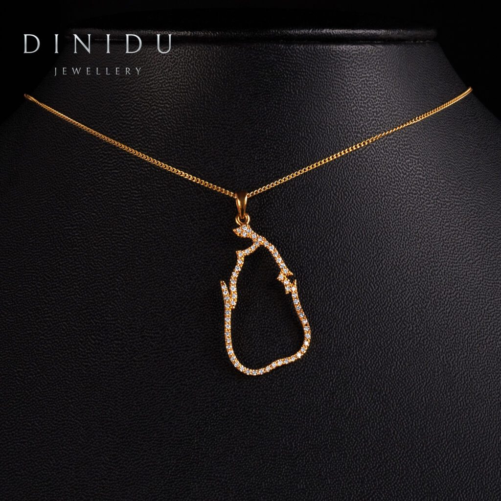 Diamonds Border Yellow Gold Lanka Pendant - Dinidu