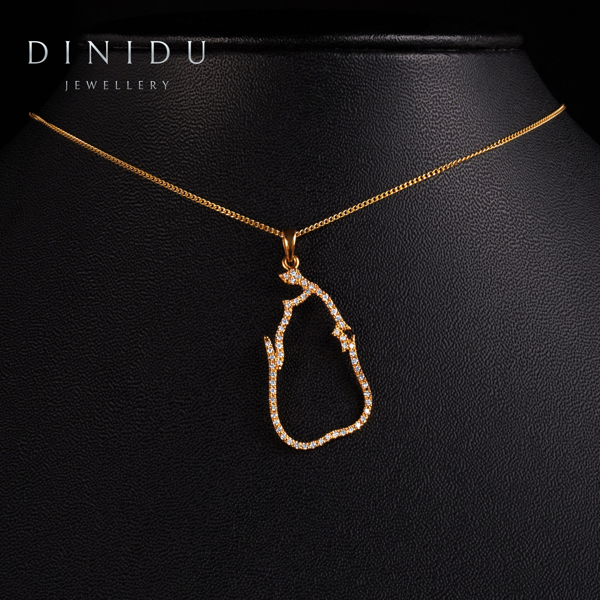 Diamonds Border Yellow Gold Lanka Pendant - Dinidu