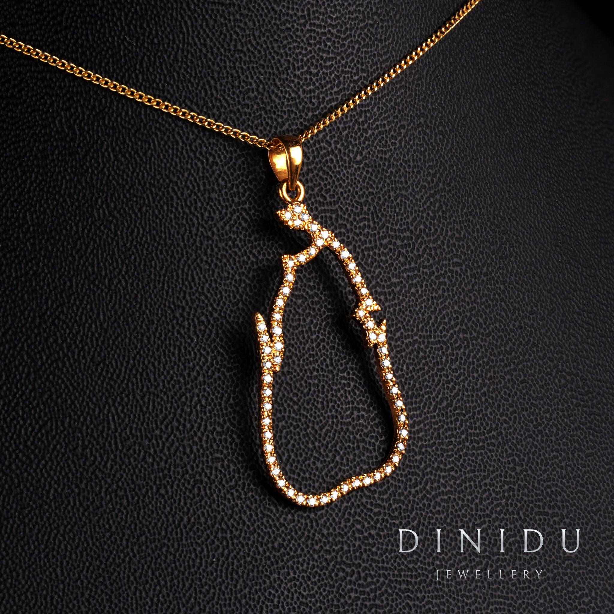 Diamonds Border Yellow Gold Lanka Pendant - Dinidu