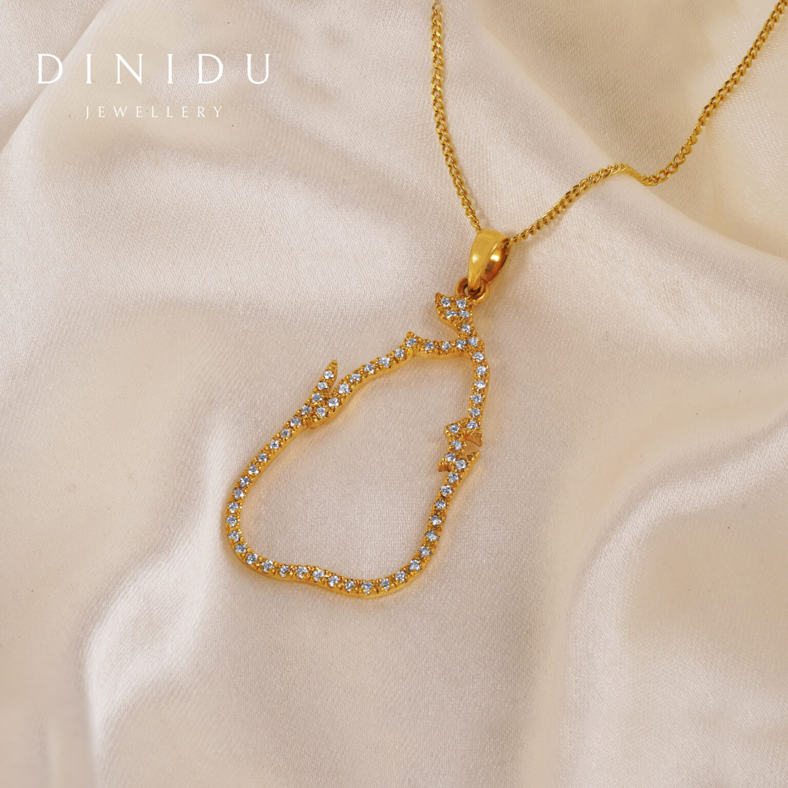 Diamonds Border Yellow Gold Lanka Pendant - Dinidu