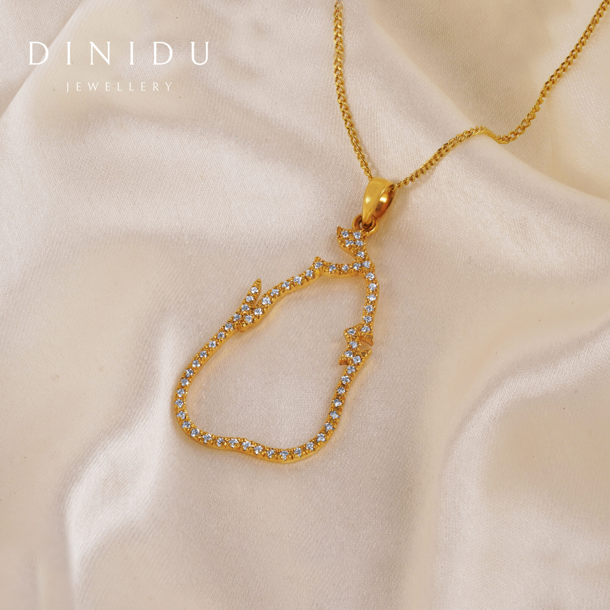 Diamonds Border Yellow Gold Lanka Pendant - Dinidu
