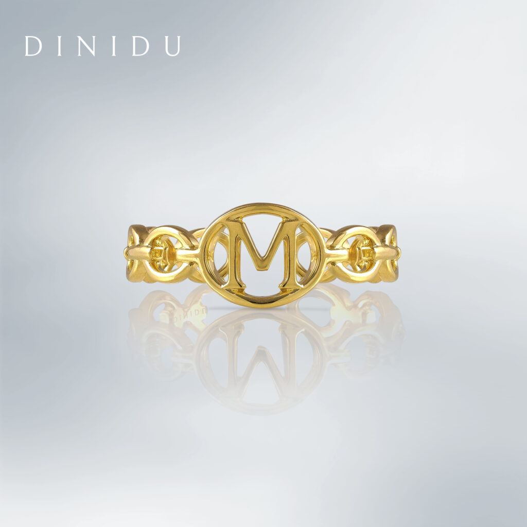 Yellow Gold Letter 'M' Ring - Dinidu Jewellery