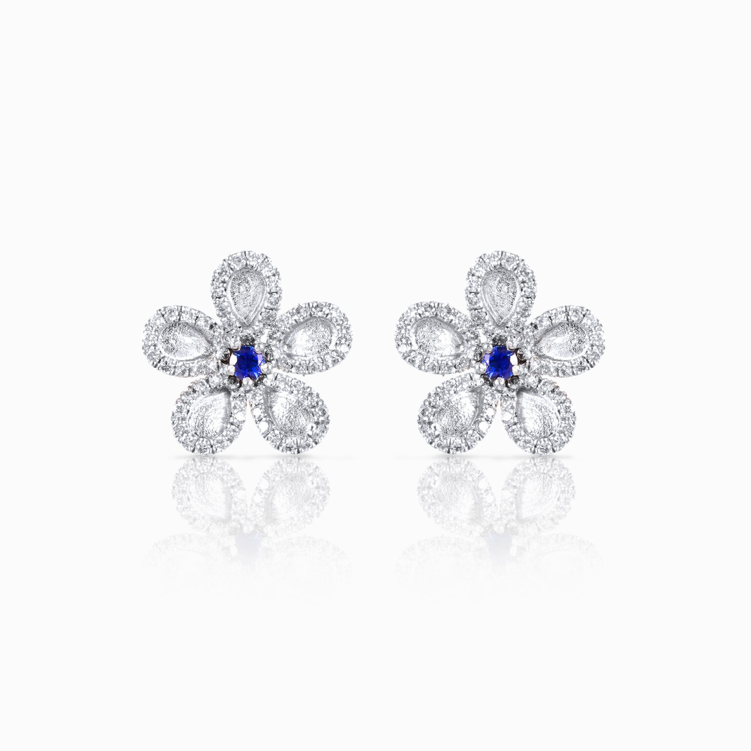 Blue Sapphire White Gold Araliya Earrings - Dinidu