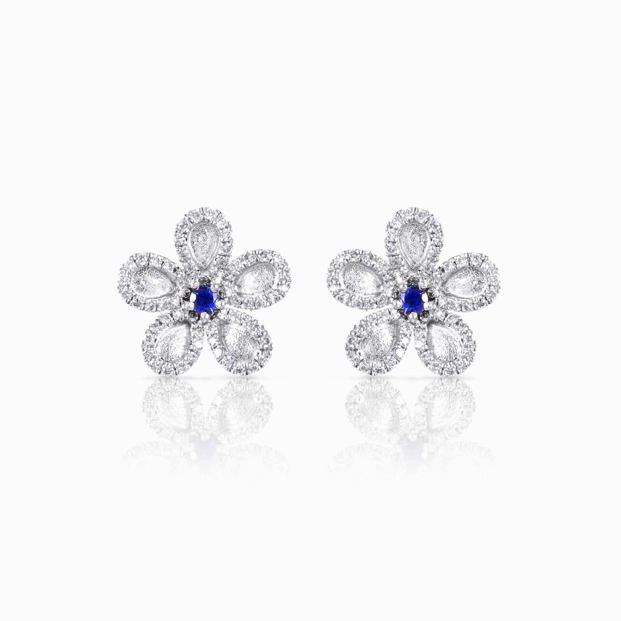 Blue Sapphire White Gold Araliya Earrings - Dinidu